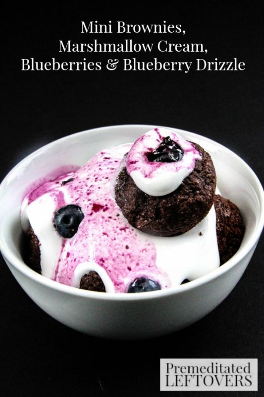 Mini Brownies, Marshmallow Cream, Blueberries & Blueberry Drizzle